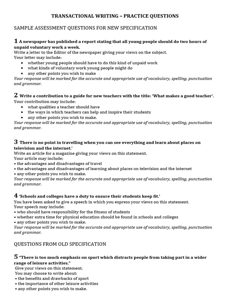 Practise Language Writing Questions | PDF | Teachers | Human Communication