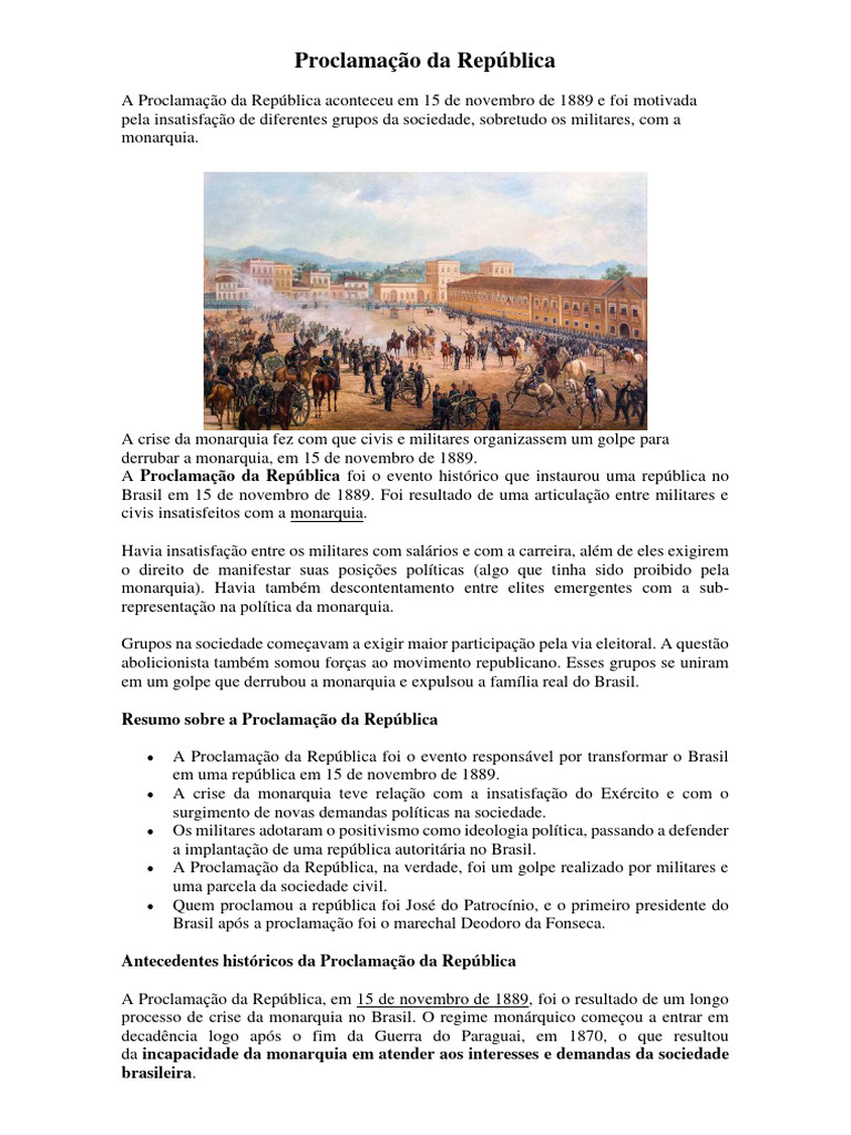 Proclamação da República em 1889 | PDF | República | Brasil