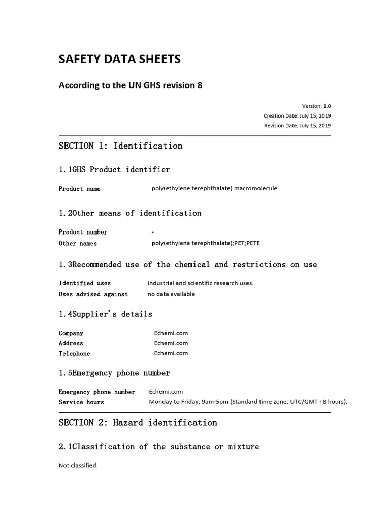 Pet MSDS | PDF | Dangerous Goods | Toxicity
