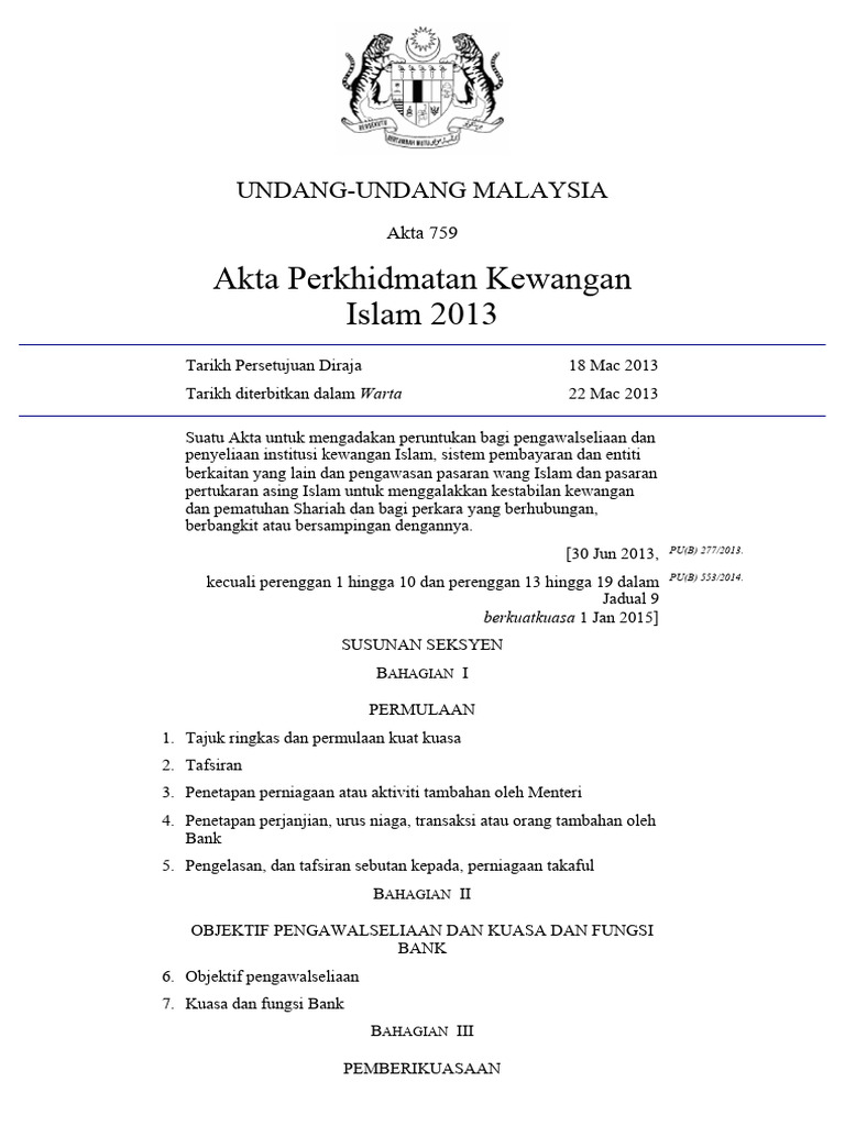 Akta Kewangan Islam (IFSA) 2013 | PDF