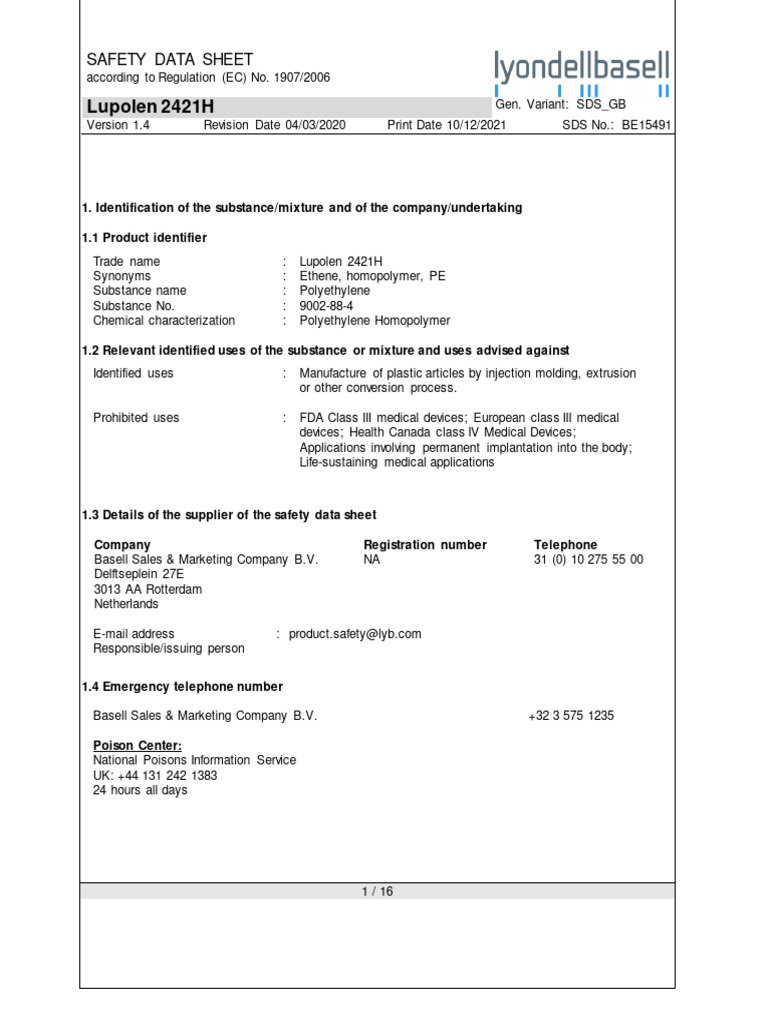 2421 H - MSDS | PDF | Electrostatic Discharge | Personal Protective ...