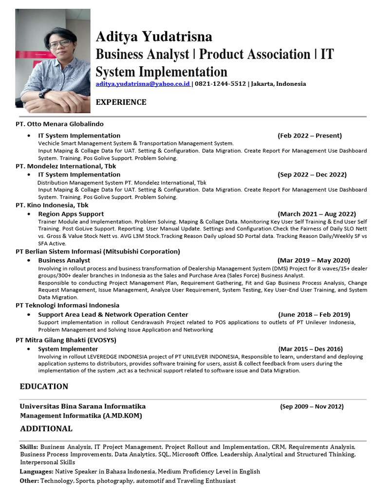 Aditya Yudatrisna - CV-1 | PDF | Computing | Information Technology
