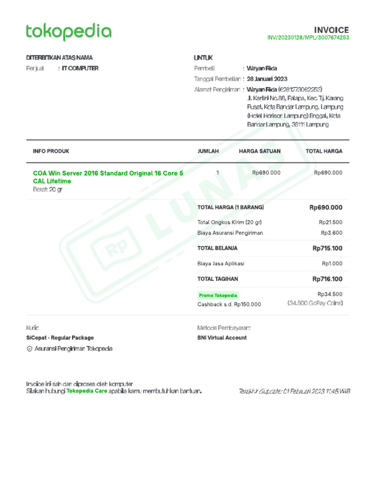 Invoice - Tokopedia | PDF