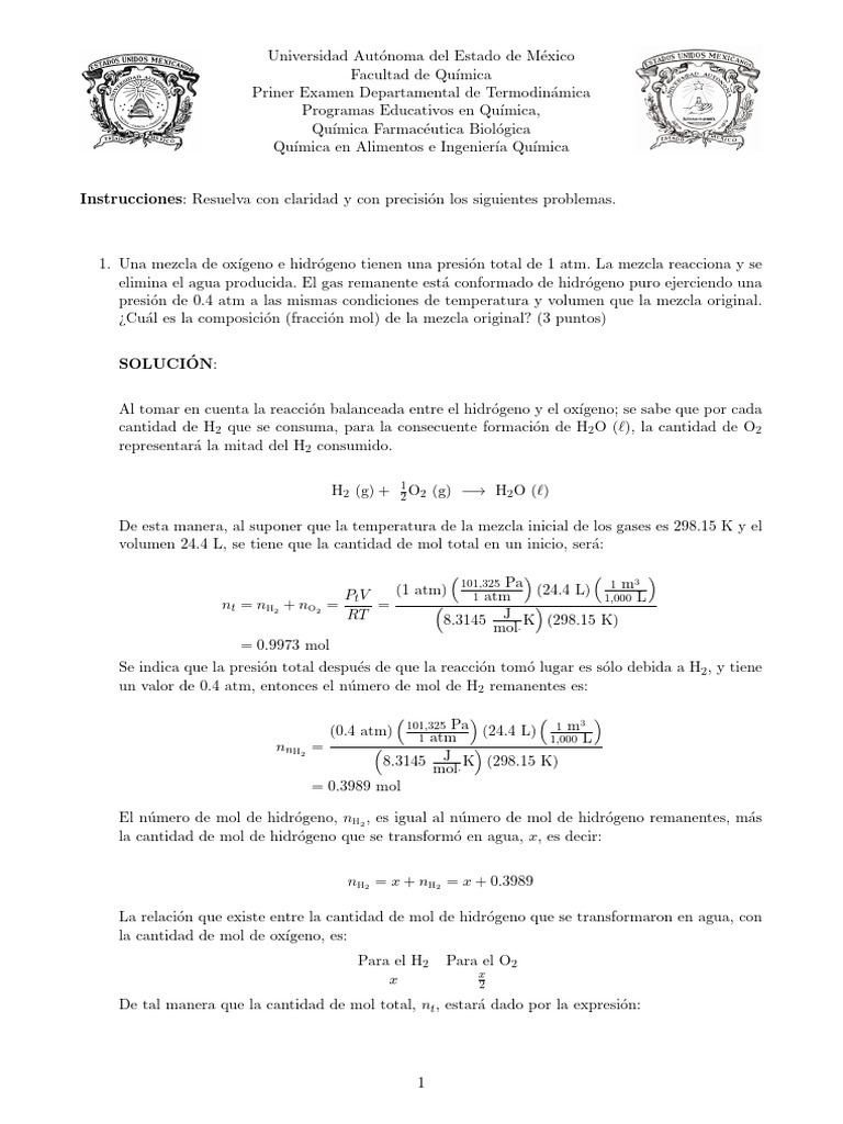 Primer Examen Parcial Termodin Mica Soluci N | PDF | Gases | Mole (Unidad) Primer Examen Parcial Termodin Mica Soluci N | PDF | Gases | Mole (Unidad)