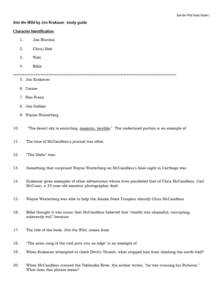 Into The Wild ITW Final Unit Assessment Exam Study Guide | PDF
