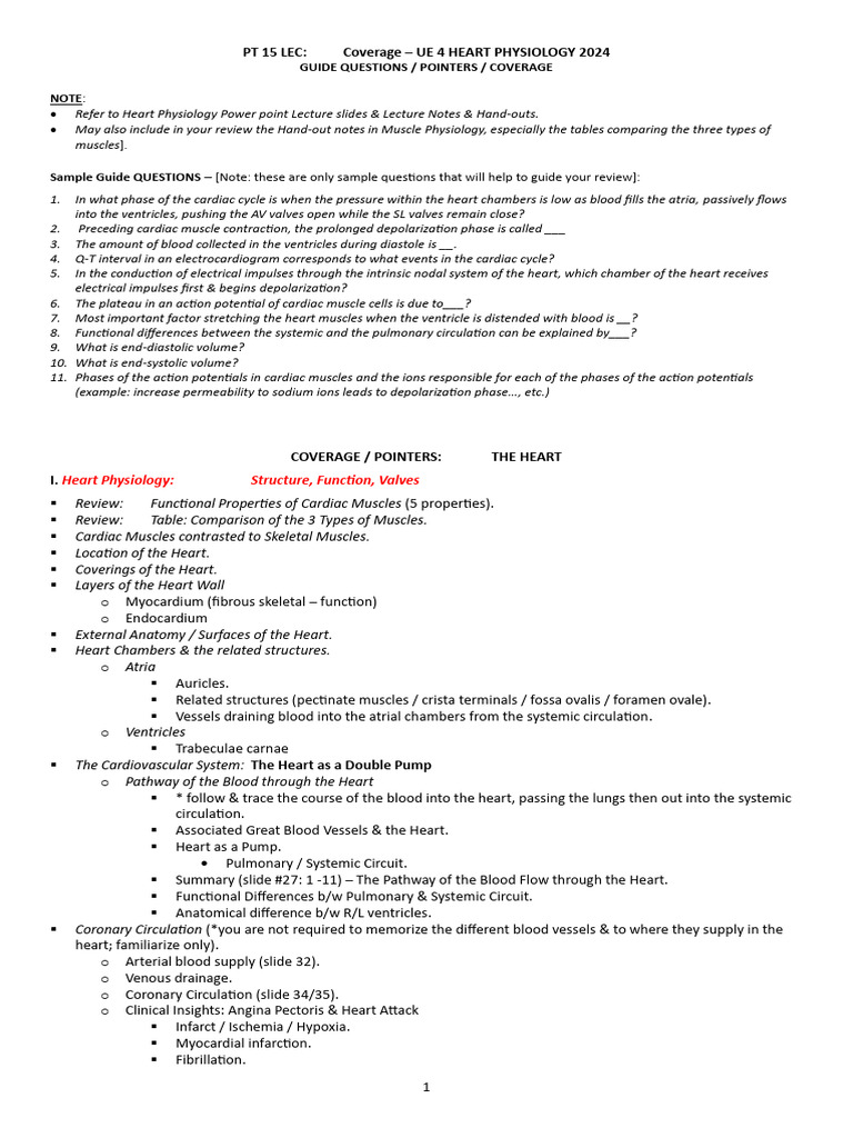 05 PT15 UE4 Heart Physio Coverage and Pointers 2024 | PDF | Heart ...