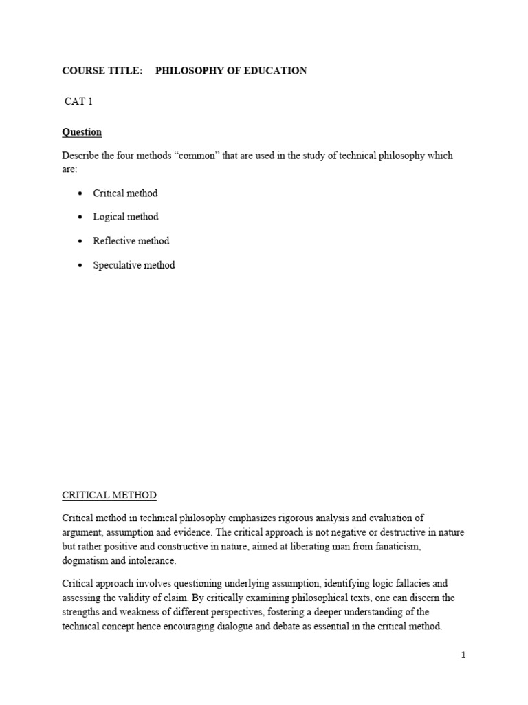 Methods Used in The Study of Technical Philosophy | PDF | Logic ...