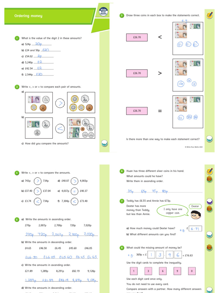 Lesson 4 Y4 Summer Block 2 ANS2 Ordering Money 2020.199146119 | PDF ...