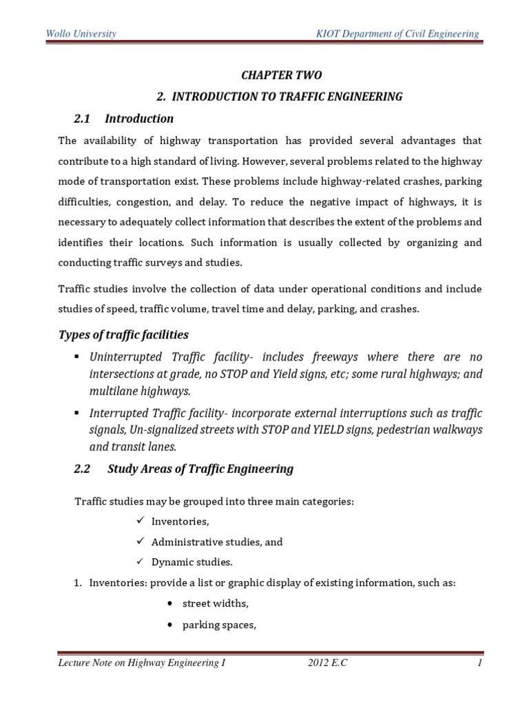 Lecturenote - 1204037364chapter Two | PDF | Parking | Traffic