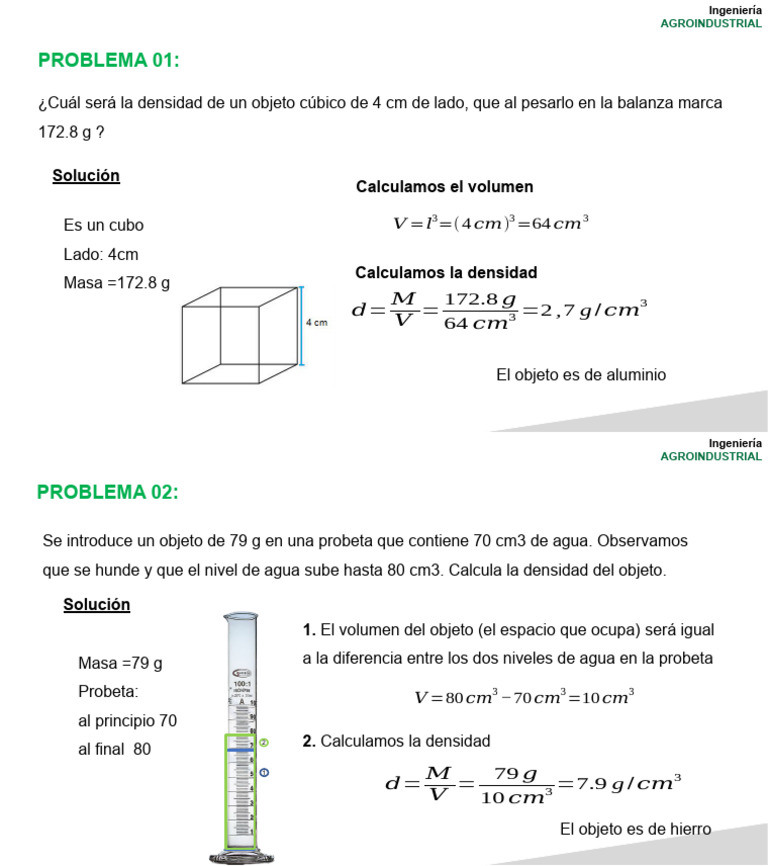Densidad de Objetos Cúbicos y Sólidos | PDF