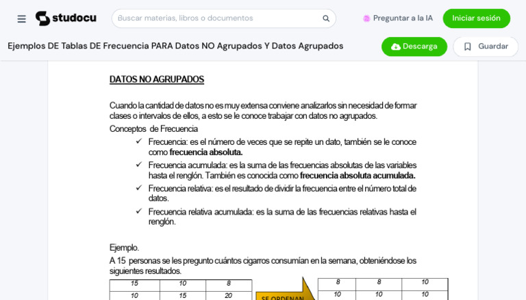 Ejemplos DE Tablas DE Frecuencia PARA Datos NO Agrupados Y Datos Agrupados - UNIDAD 2. EJEMPLOS ...