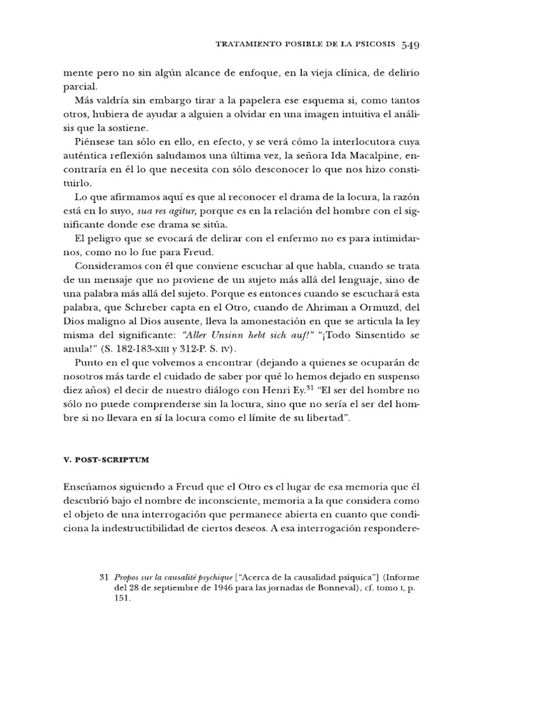 Lacan, de Una Cuestión Preliminar. Postscriptum (CAP 5) | PDF