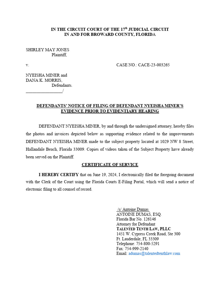 Notice of Filing of Evidence v2 - Miner v2 | PDF | Law