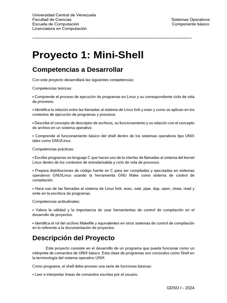 Proyecto #1 MiniShell | PDF | Programación | Programa de computadora