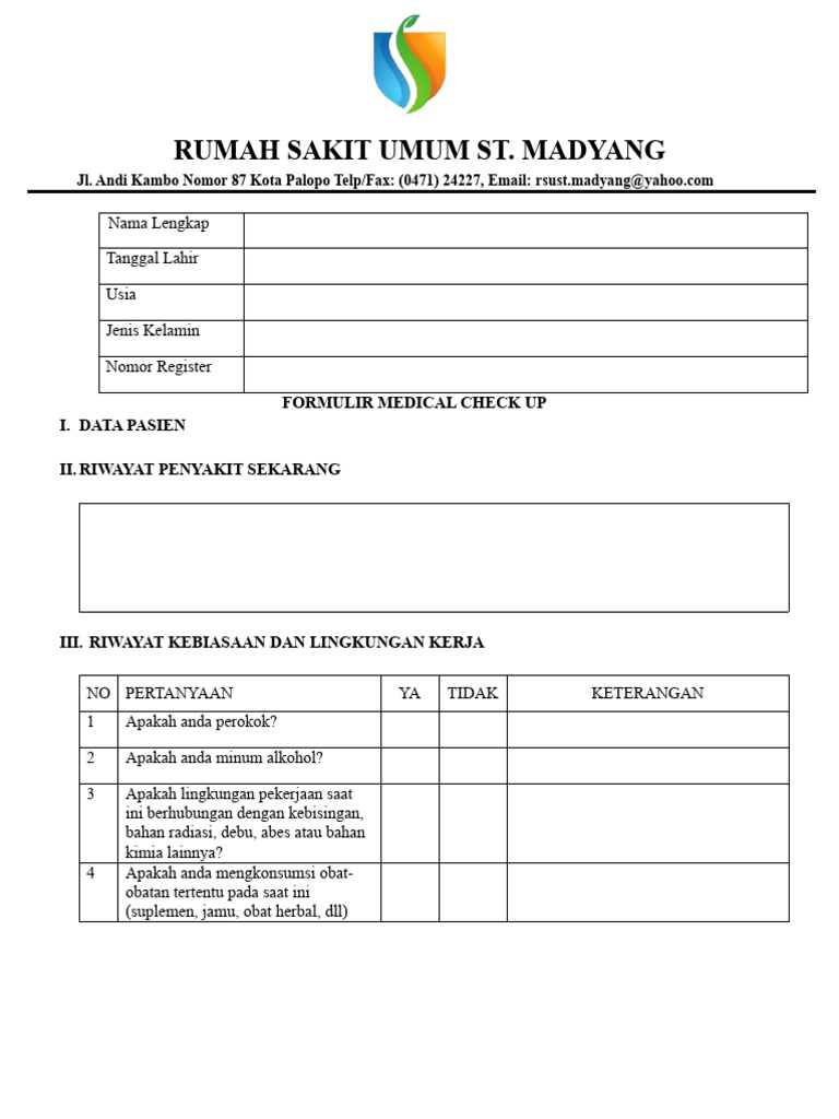 Form Hasil Medical Check Up | PDF | Kesehatan Holistik | Sains & Matematika