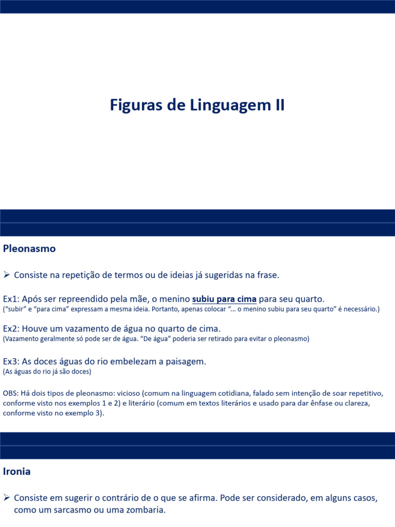 Figuras de Linguagem II (Pleonasmo, Ironia, Assonância e Aliteração) | PDF