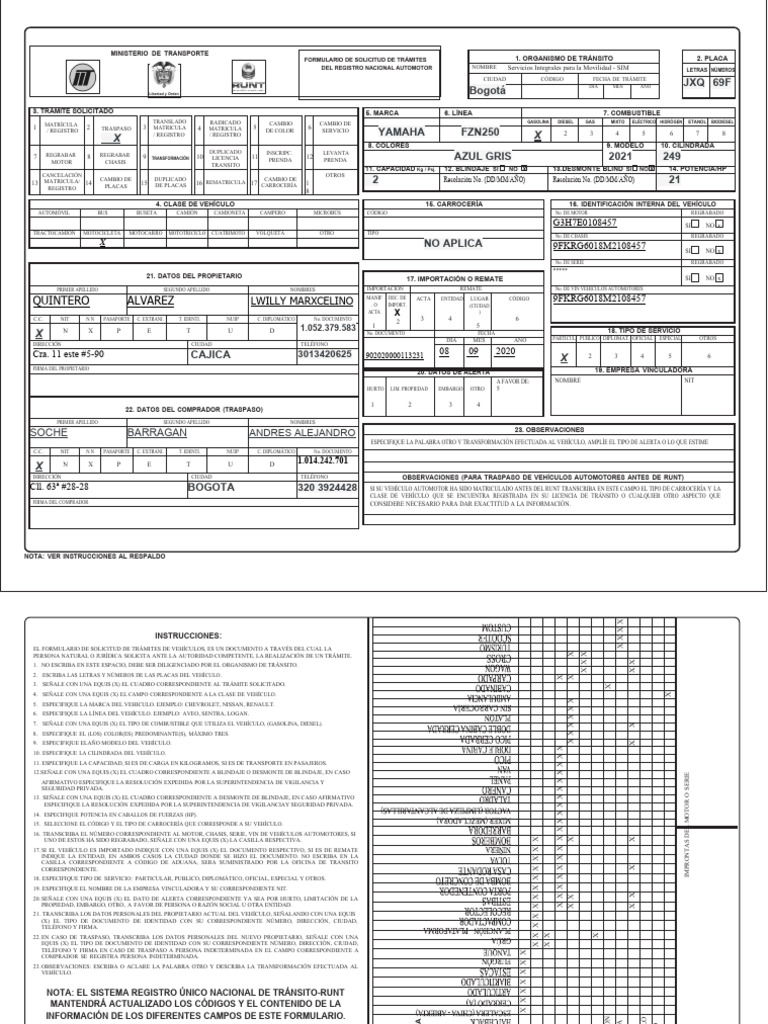 Formulario_solicitud_automotor | PDF | Placa de matrícula del vehículo ...