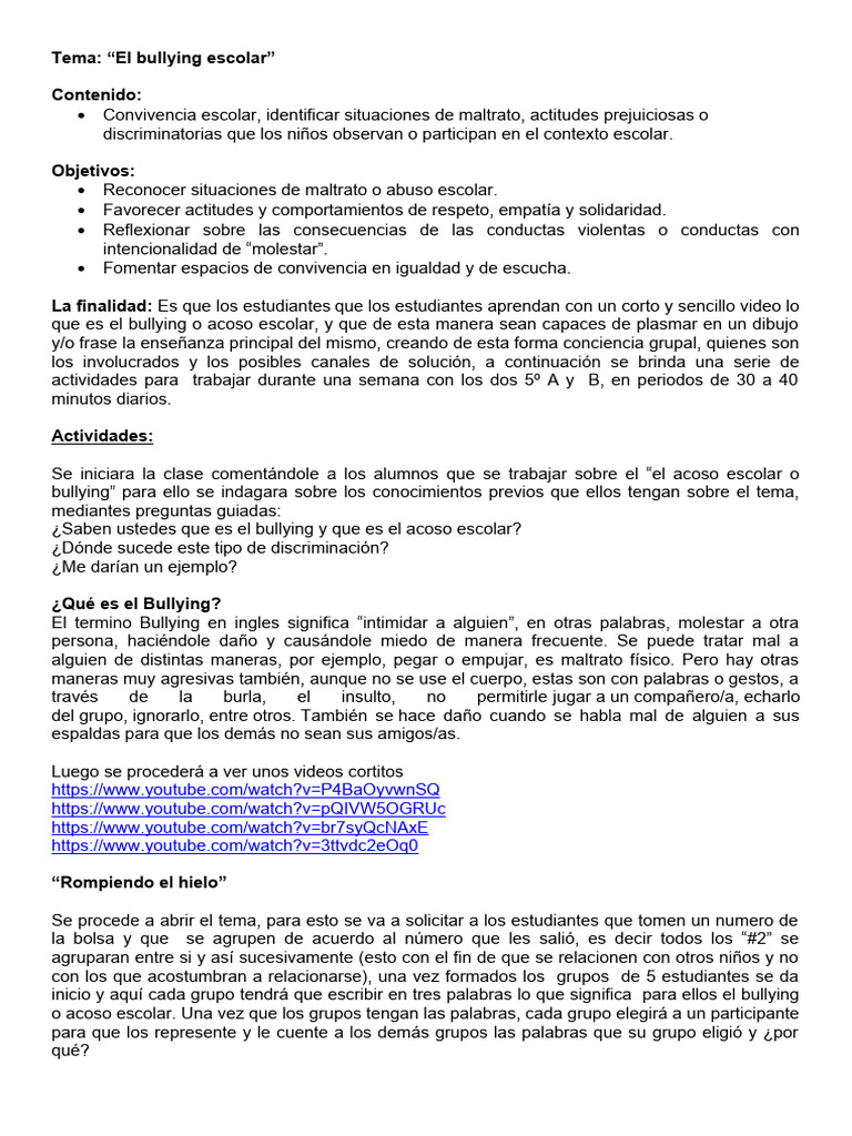 Prevención del Bullying Escolar | PDF | Abuso infantil | Discriminación