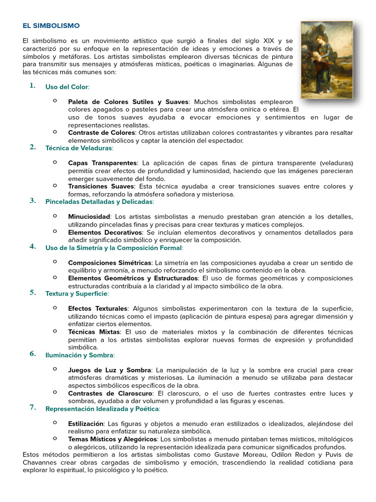 Técnicas del Simbolismo Artístico | PDF | Simbolismo (Artes) | Pinturas