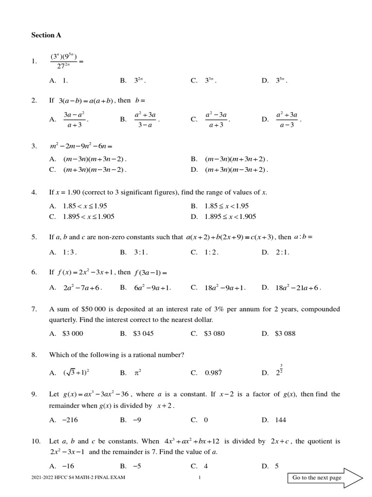 2021-2022 S4 Math Paper 2 Question Paper | PDF | Area | Elementary ...