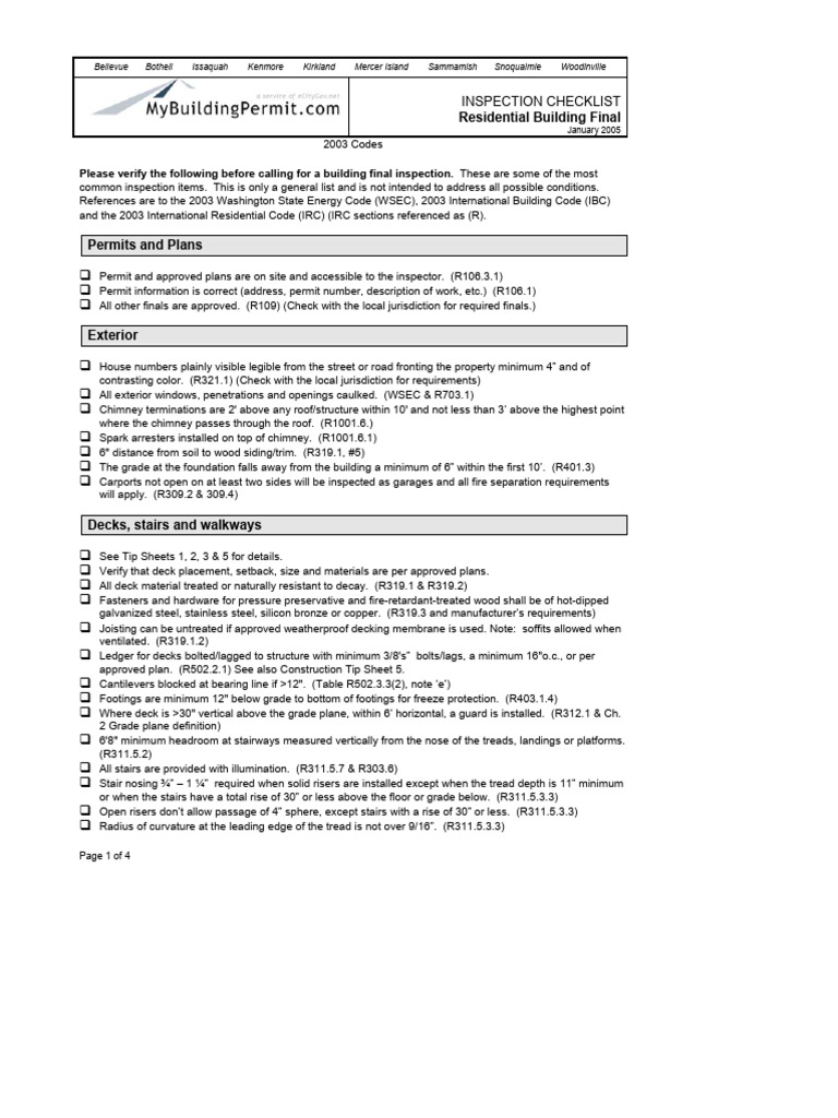03IRCMBPBuilding final checklist | Download Free PDF | Stairs | Building Engineering