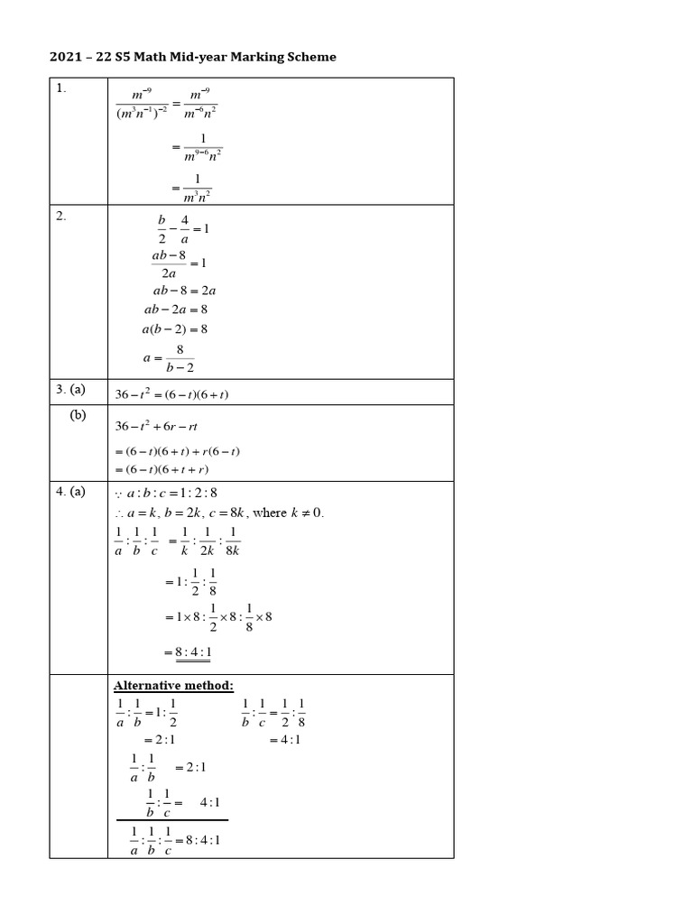 21-22 - S5 - Math - Mid-Yr - Exam - P1 Solutions | PDF | Combinatorics | Elementary Mathematics