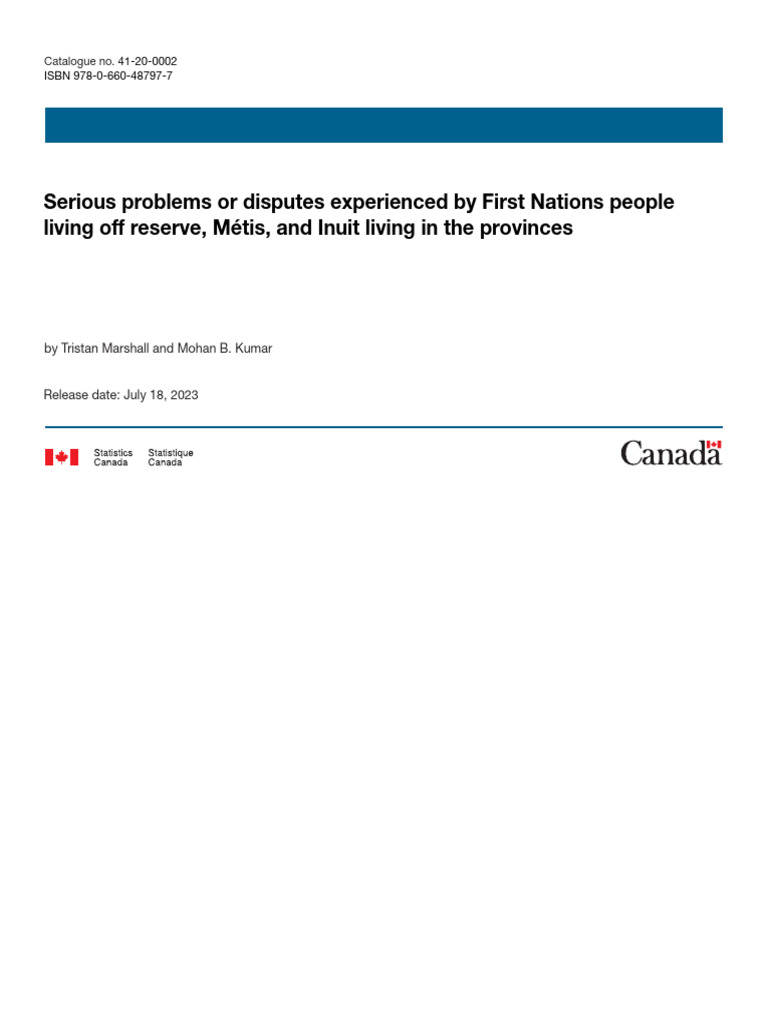 Serious Problems or Disputes Experienced by First Nations People Living ...