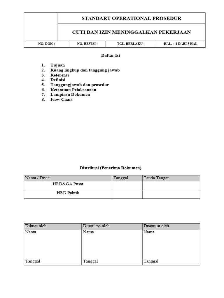 Sop-Hrd-02 Prosedur Cuti Dan Ijin Meninggalkan Pekerjaan | PDF | Bisnis