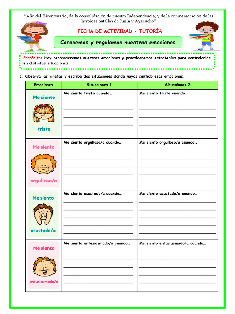 FICHA Conocemos y Regulamos Nuestras Emociones | PDF | Las emociones ...