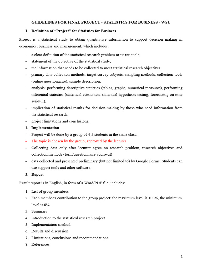 Project Guidelines Pdf Statistics Methodology