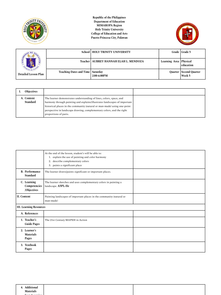 Mendoza-Arts-Lesson Plan | PDF | Color | Cognition