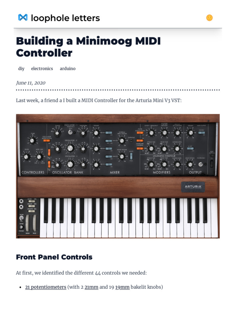 Building A Minimoog MIDI Controller - Loophole Letters Arduino | PDF | Arduino | Electricity