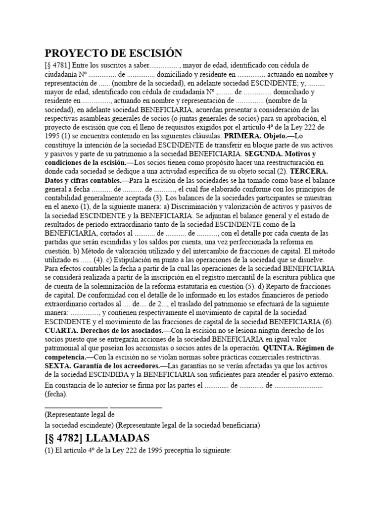 LegisXperta-PROYECTO DE ESCISIÓN | PDF | Business | Contabilidad