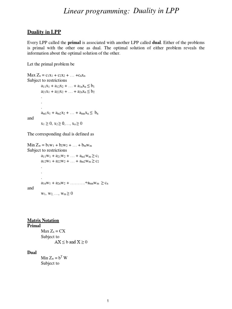 Duality Method of LPP | Download Free PDF | Mathematical Optimization | Mathematics Of Computing