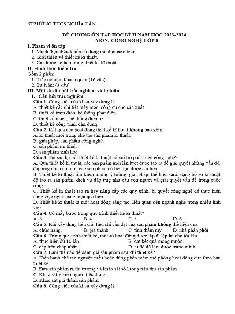 ÔntậpHKII CN8 | PDF