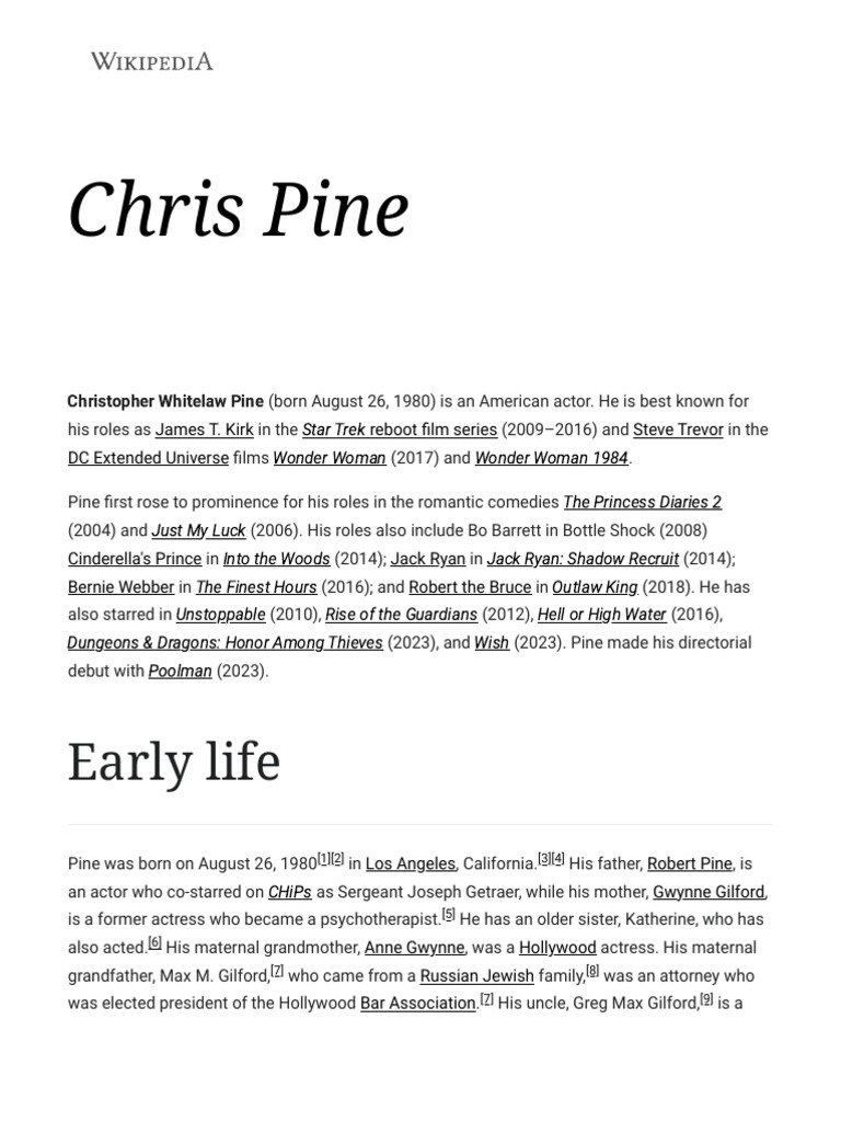 Chris Pine - Wikipedia | PDF