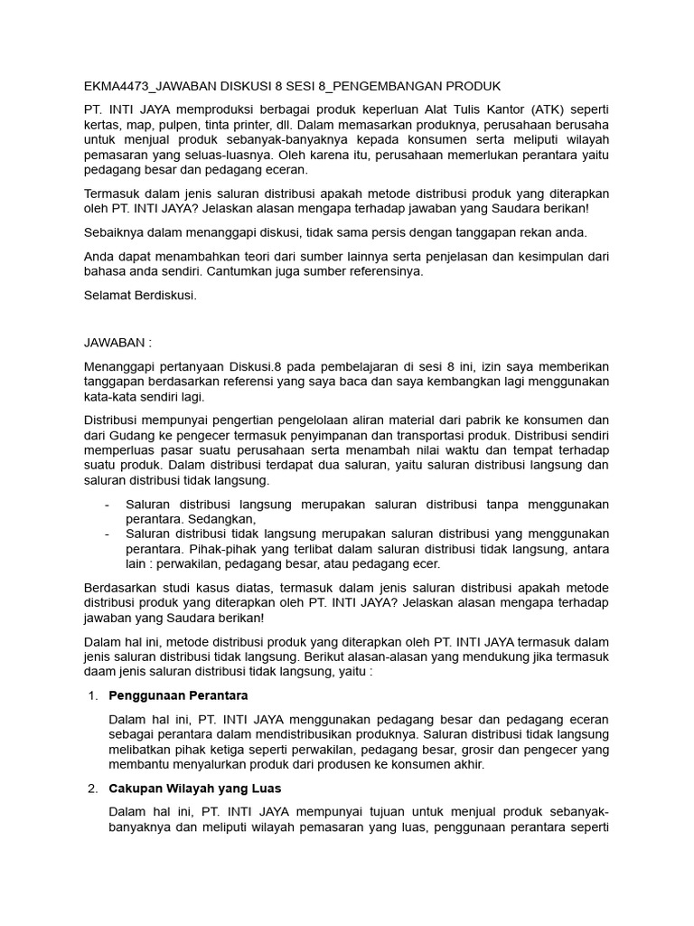 Ekma4473 - Jawaban Diskusi 8 Sesi 8 - Pengembangan Produk | PDF