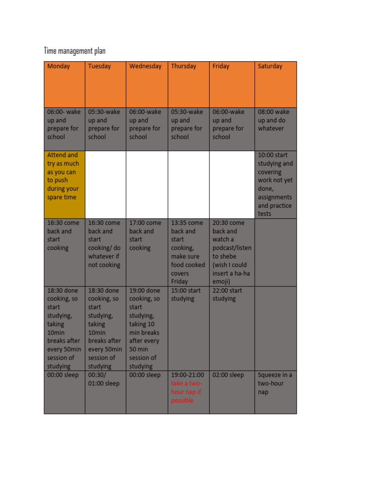 Time Management Plan | Download Free PDF | Workweek And Weekend