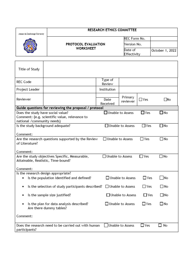 Form-011-PROTOCOL-EVALUATION-WORKSHEET | PDF | Evaluation | Risk