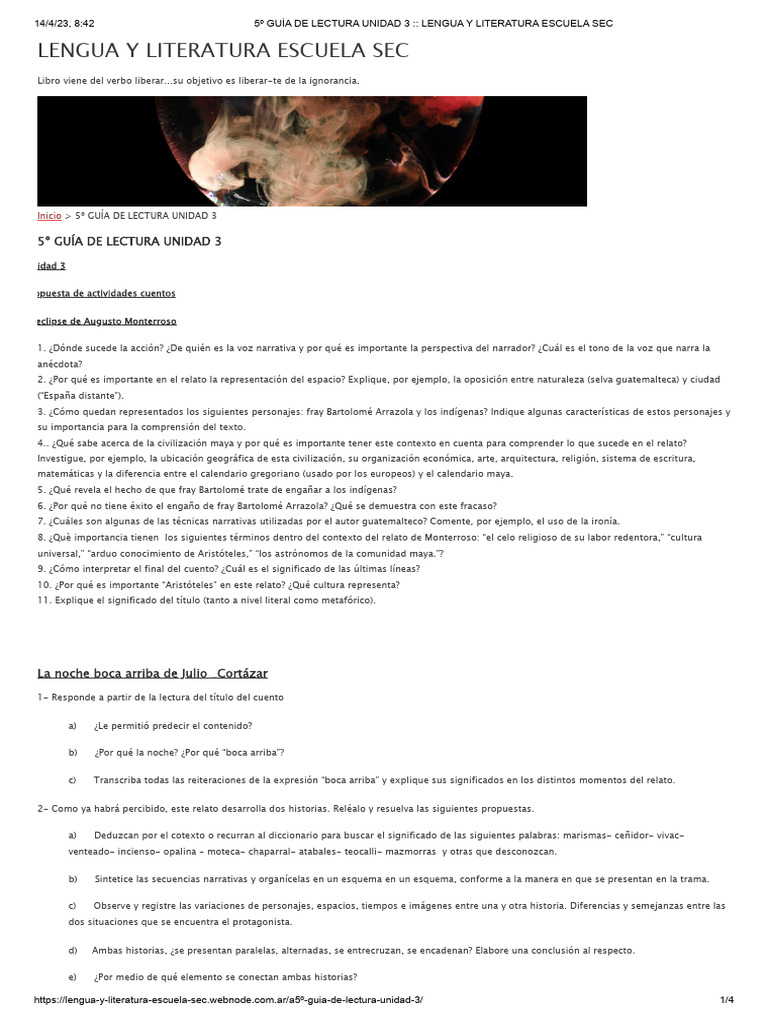 5º Guía de Lectura La Noche Boca Arriba | PDF | Cuentos
