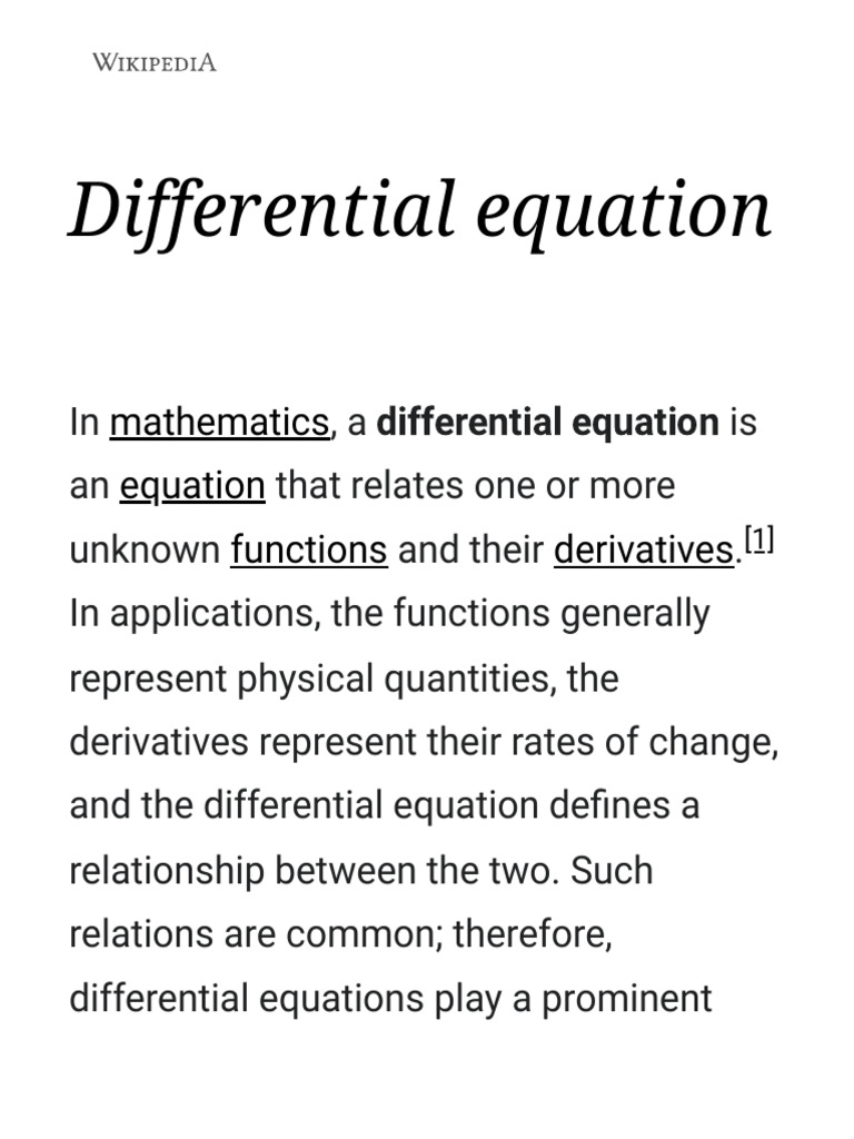 Differential Equation - Wikipedia | PDF | Differential Equations ...