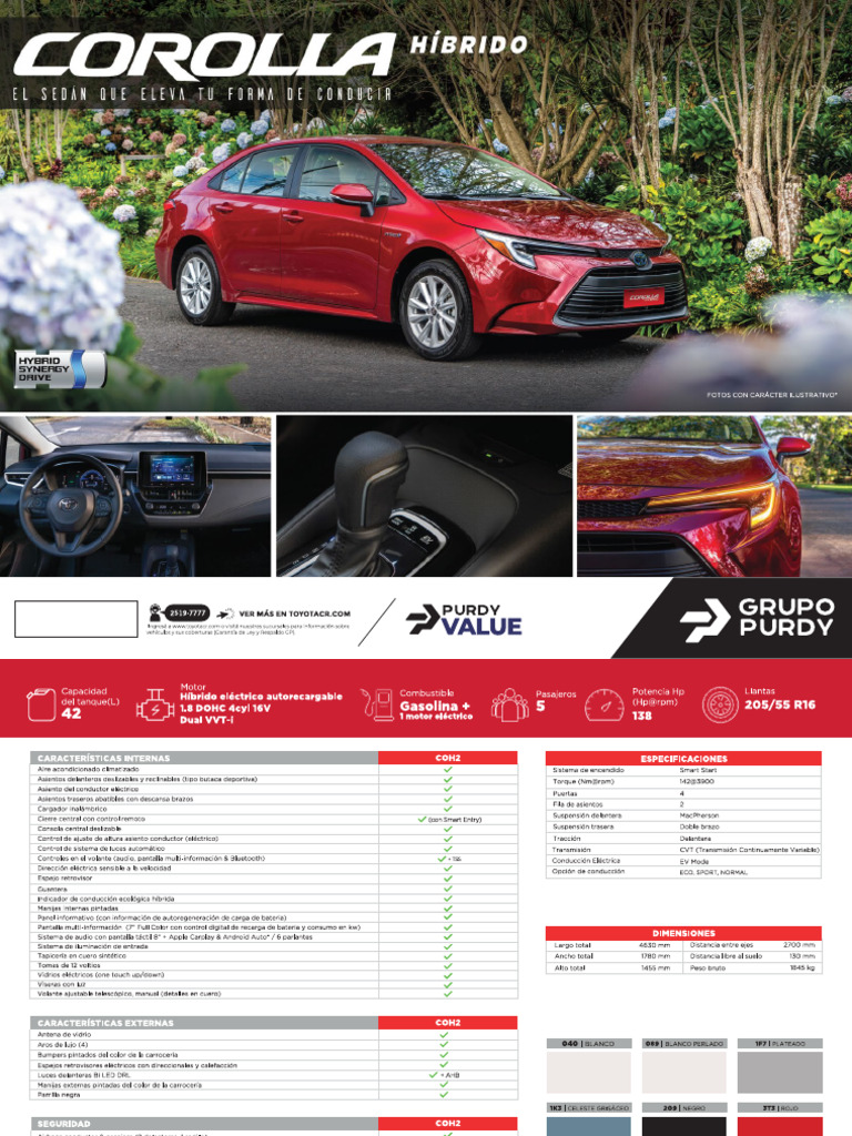 Ficha Técnica - Ficha técnica Toyota Corolla Híbrido Auto Recargable | PDF
