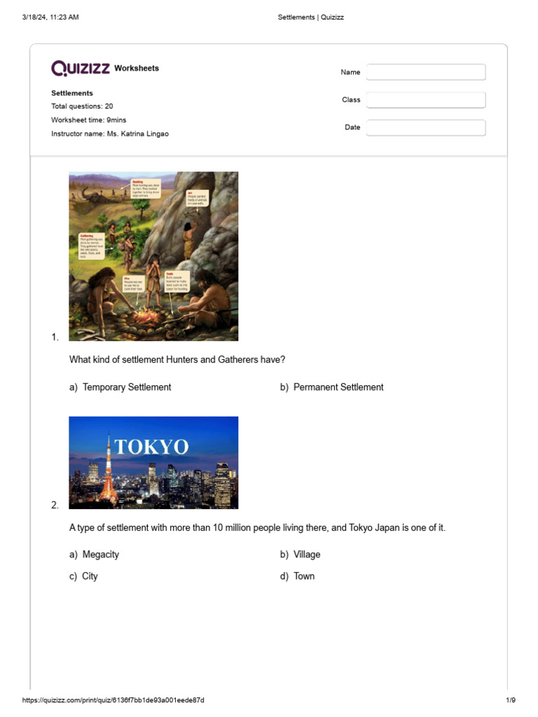 Settlements 2 _ Quizizz | PDF | Village | Agriculture