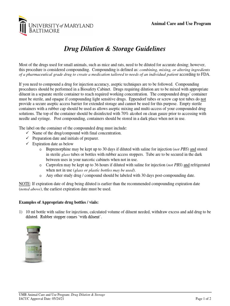 Drug Dilution Storage Guidelines - 05.2021 | PDF | Injection (Medicine ...