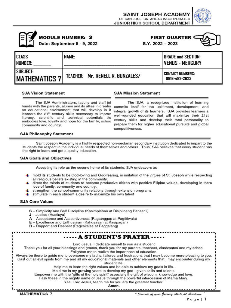 Grade7-Math-Q1-Module 3-2023 | PDF | Numbers | Real Number