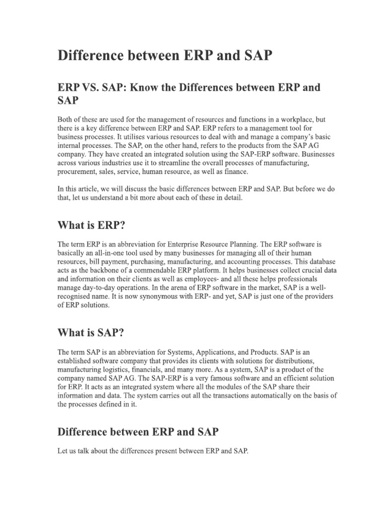 ERP Vs SAP | PDF