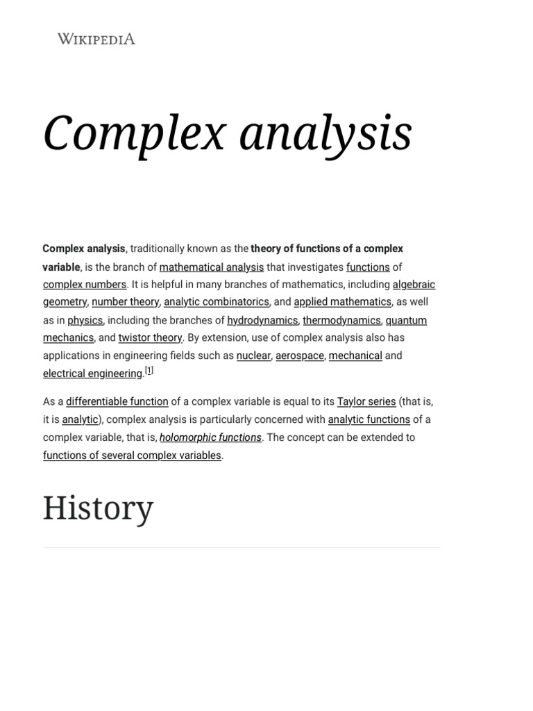 Complex Analysis - Wikipedia | PDF | Complex Analysis | Holomorphic Function