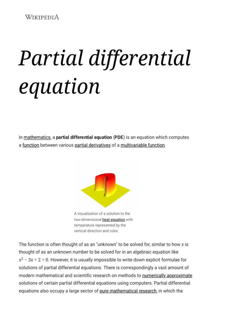Partial Differential Equation - Wikipedia | PDF | Partial Differential ...
