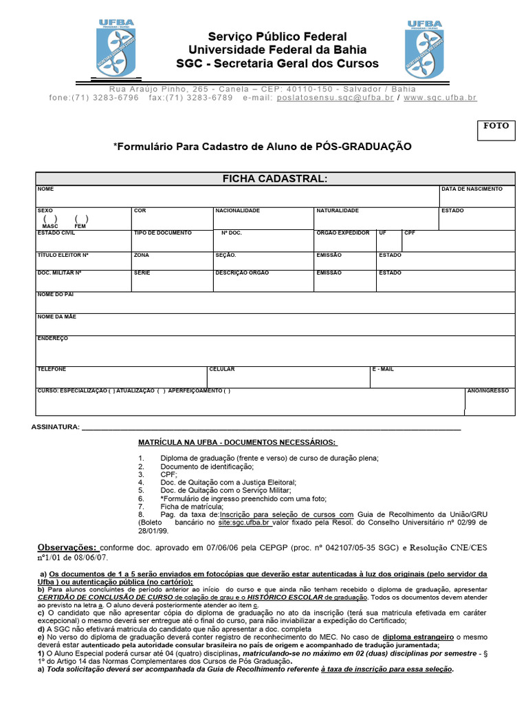 Guia de Matrícula Pós-Graduação UFBA 2025.2 | PDF | Pós-graduação | Diploma