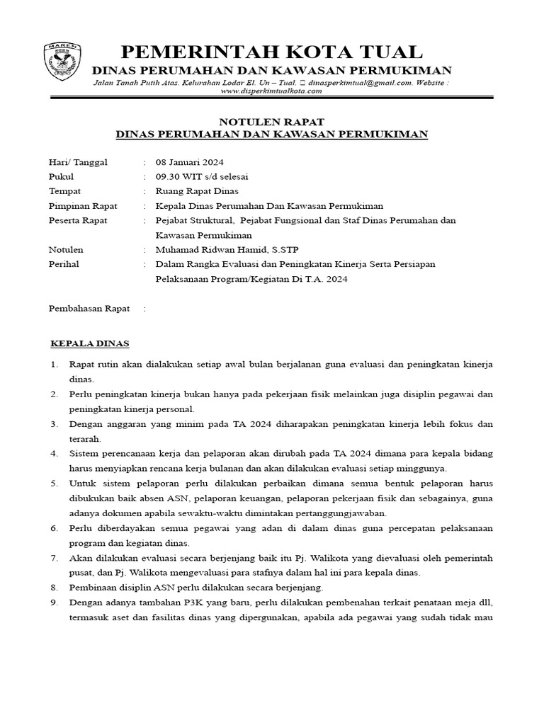 Notulen Rapat 08 Jan 2024 | PDF | Bisnis